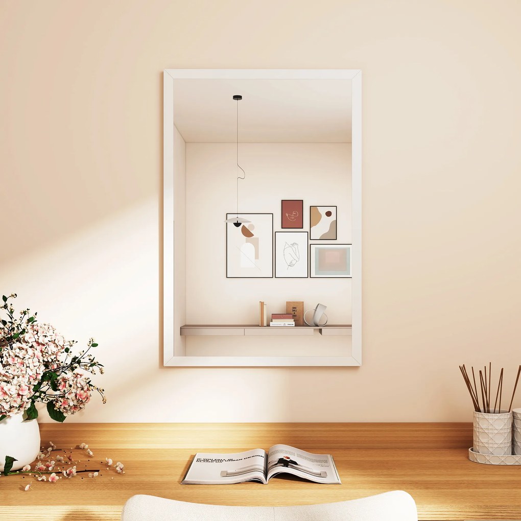 HOMCOM obdélníkové nástěnné zrcadlo 41 x 61 cm (Š x V), bílý MDF rám — Ideální do koupelny, obývacího pokoje nebo ložnice