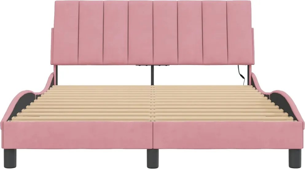 Rám postele s LED osvětlením bez matrace Hanko růžový 140 x 200 cm samet 3213786