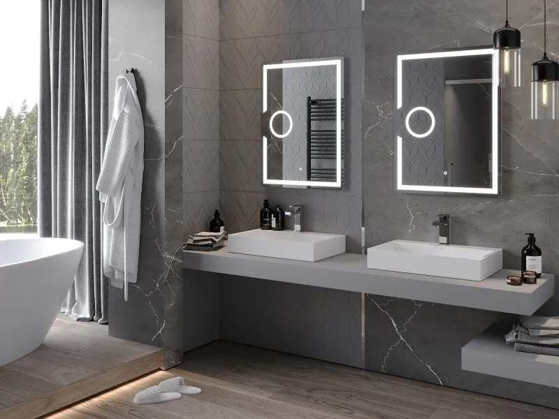Mexen Onyx, LED koupelnové zrcadlo s podsvícením a kosmetickým zrcátkem 60x80 cm, 6000K, ochrana proti zamlžování, 9813-060-080-611-00