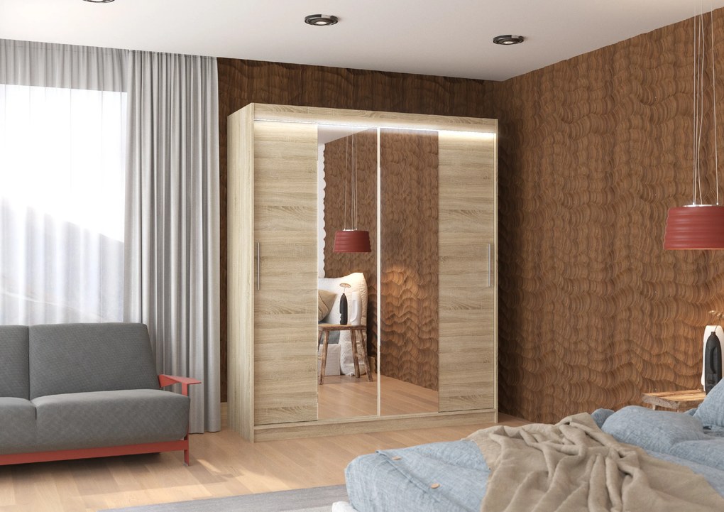 ADRK Furniture Posuvná skříň se zrcadlem a LED osvětlením DALLAS 180 ADRK-SW-DAL-S-180