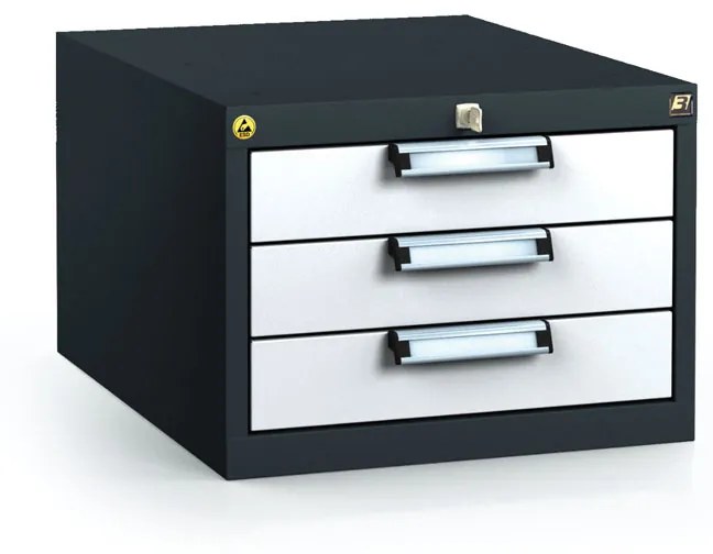 Antistatický závěsný ESD box pro pracovní stoly 351 x 480 x 600 mm, 3 zásuvky