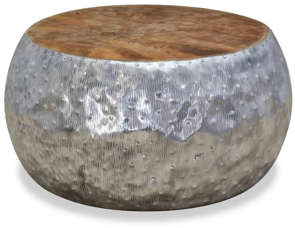 Konferenční stolek, hliník a teak, 60x60x30 cm 244549