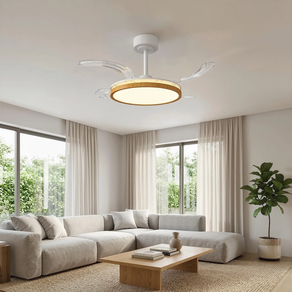 HOMCOM LED stropní ventilátor se světlem, 80 W, reverzní DC motor, tichý provoz, dálkové ovládání, 6 rychlostí, 3 teploty světla, časovač, pro obývac…