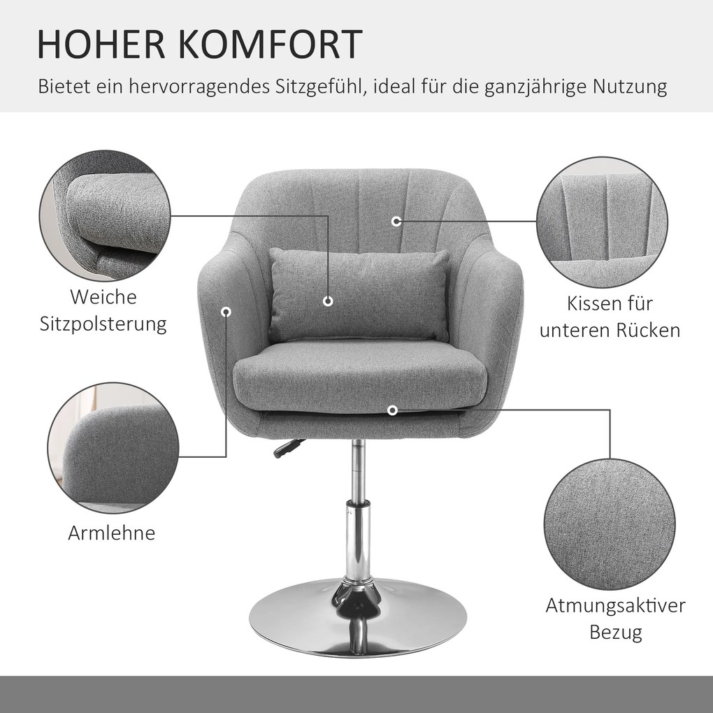 HOMCOM otočná židle, výškově nastavitelná otočná židle, akcentní židle v retro designu, polohovací křeslo s opěradlem do obývacího pokoje, lněné, šed…