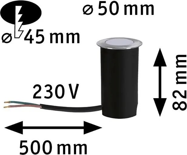 P 94726 LED zemní svítidlo zlaté světlo neláká hmyz IP67 kruhové 50mm 2200K 2,2W 230V hliník umělá hmota/kov - PAULMANN