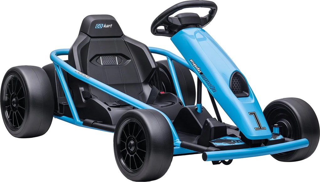 HOMCOM Dětský elektrický go-kart 12V 6-13 km/h drift kart s pomalým startem, muzikou, klaksonem a bezpečnostním pásem, vozidlo pro děti 8-12 let, modr