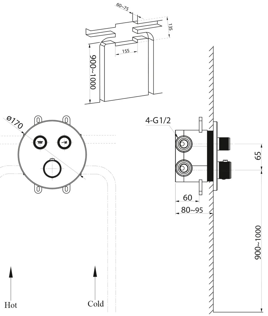 Sapho Sapho, SMARTSELECT podomítková sprchová baterie, box, 2 výstupy, zlato mat, RP032GB