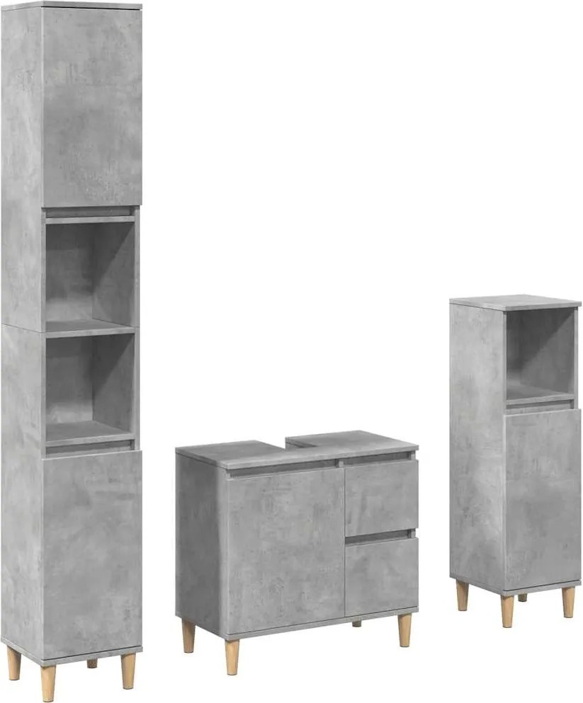 3dílný set koupelnového nábytku betonově šedý kompozitní dřevo 3324945