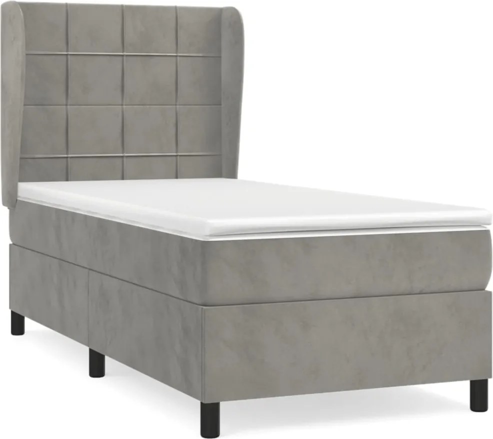 Box spring postel s matrací světle šedá 100x200 cm samet 3129195