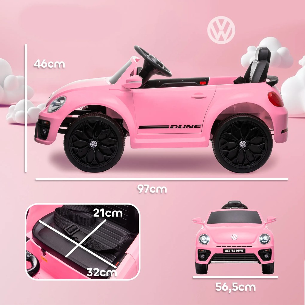 Dětské elektrické auto AIYAPLAY 12V Volkswagen Beetle s dálkovým ovládáním 2.4G, hudbou, klaksonem, elektrické vozidlo s LED světly, USB/MP3 připojen…
