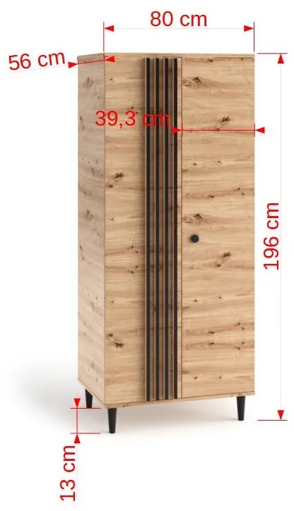 ADRK Šatní skříň 2-dveřová LIVIA 10 ART 80, dub artisan