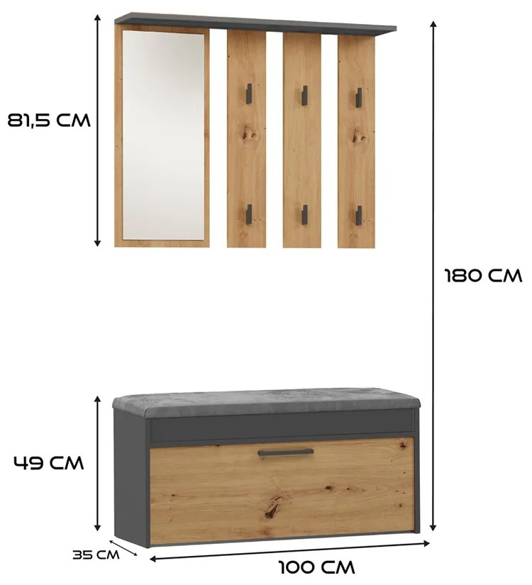 Předsíňová sestava PARMA dub artisan/antracit