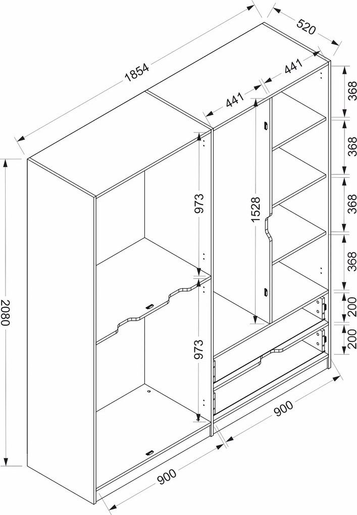 Šatní skříň Elina 180 cm bílá/ořech