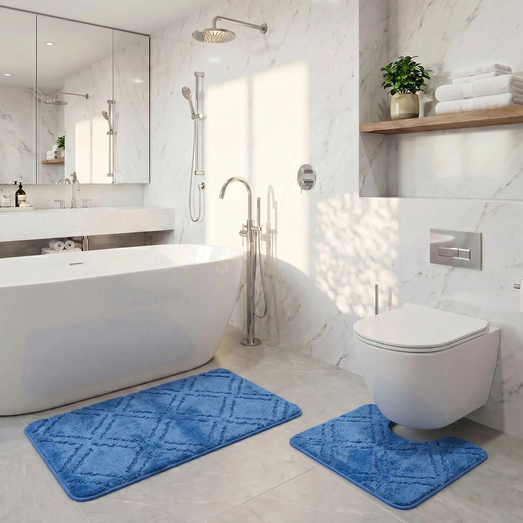 Kvalitex Koupelnová a WC předložka kosočtverce modré SADA 60 x 100 cm + 60 x 50 cm