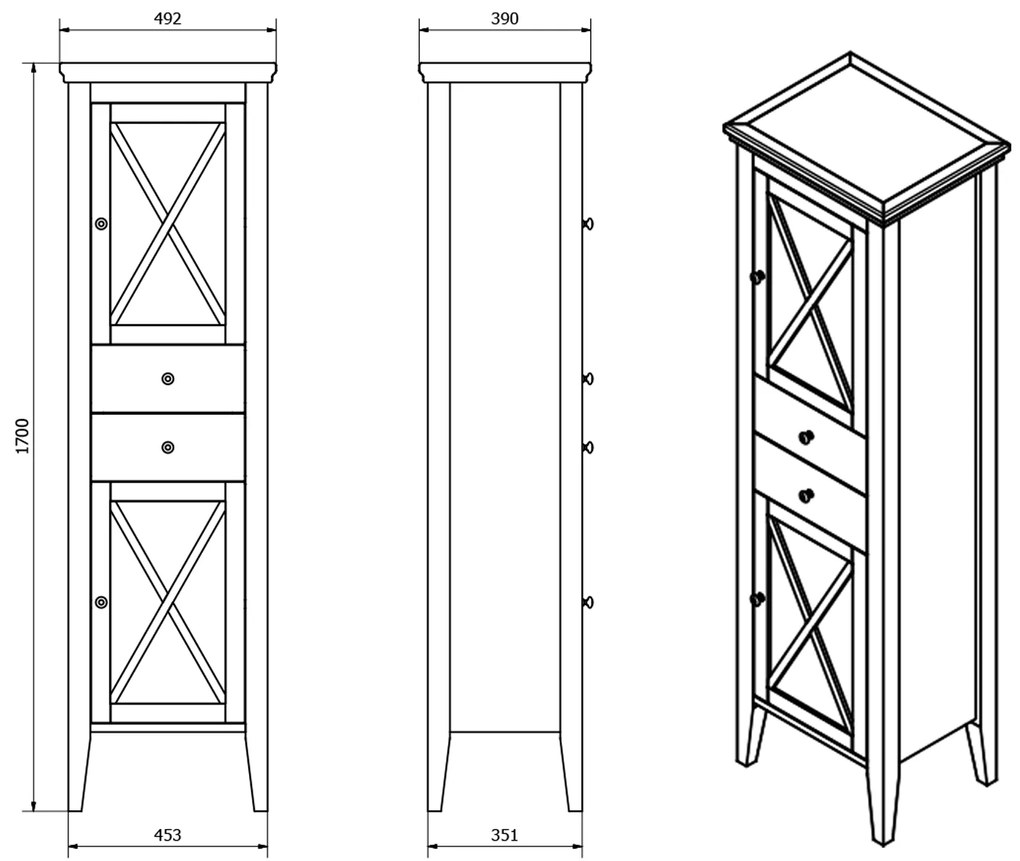 SAPHO CROSS retro skříňka vysoká 49x170x39cm, pravá, starobílá CR213