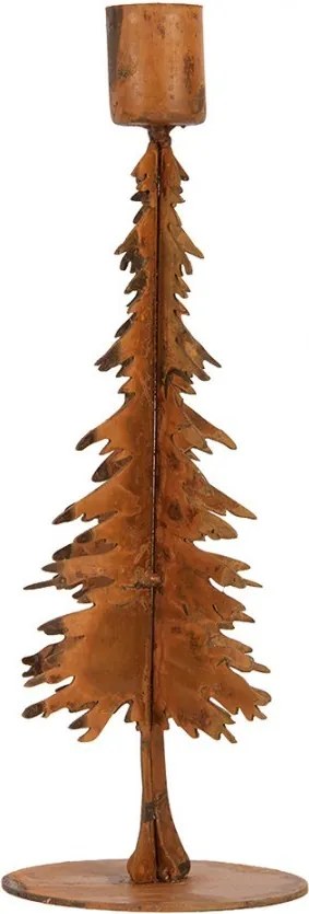 Rustikální rezavý svícen na úzkou svíčku Stromek M - 9*7*24 cm