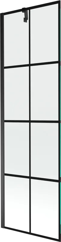 Mexen Next, vanová zástěna 1-křídlová 60 x 150 cm, fixní křídlo, 6 mm čiré sklo s černým vzorem, černý profil, 895-060-000-00-77-70