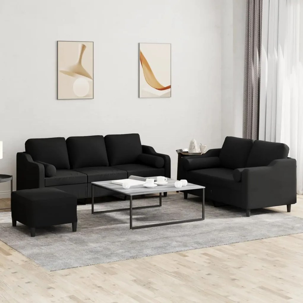 3dílná sedací souprava s polštáři černá textil 3201862