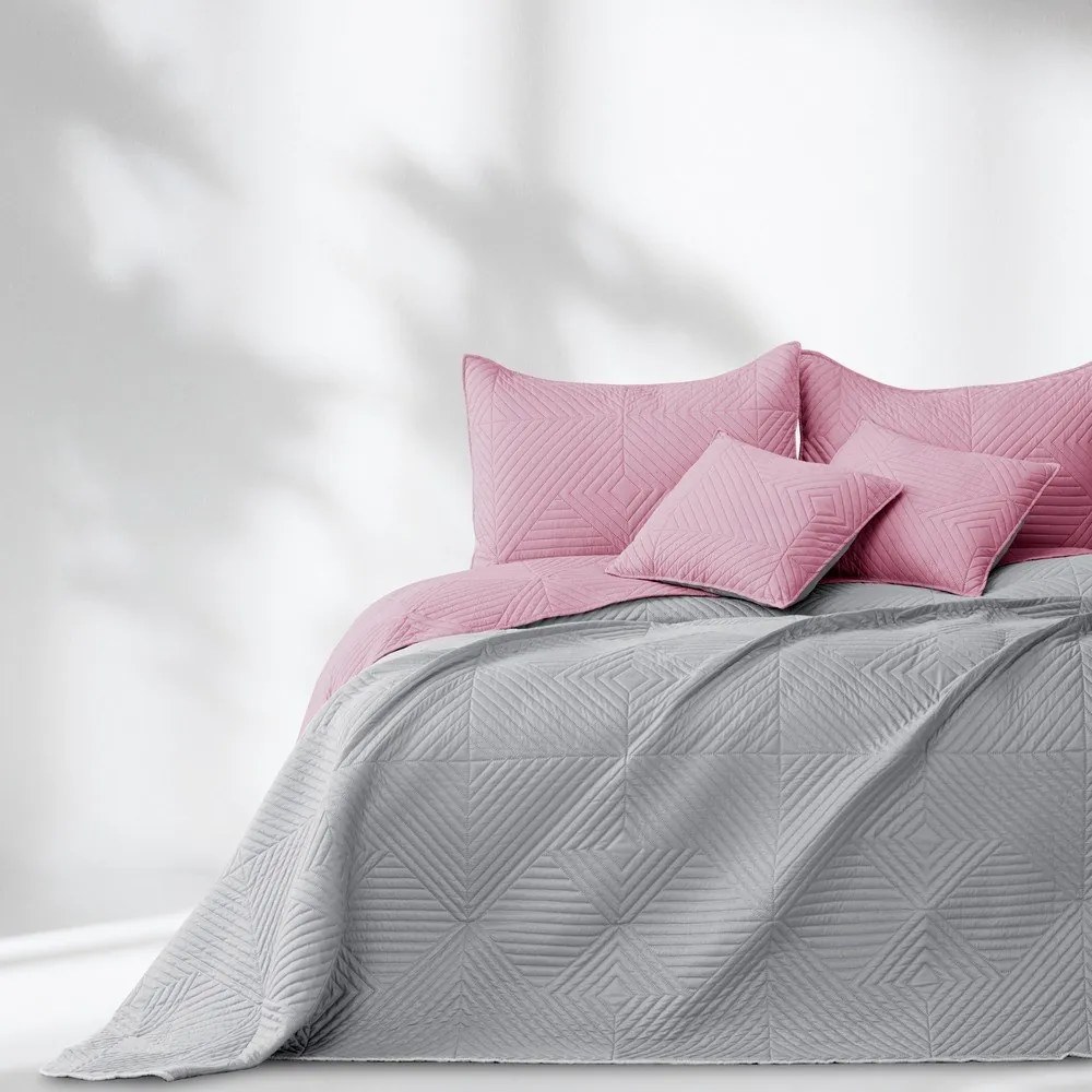 Růžový/světle šedý prošívaný přehoz z mikrovlákna 240x260 cm Softa – Restilo