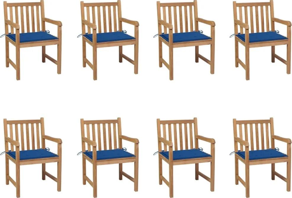 vidaXL Zahradní židle 8 ks podušky masivní teak [3073059] Barva: Královská modř