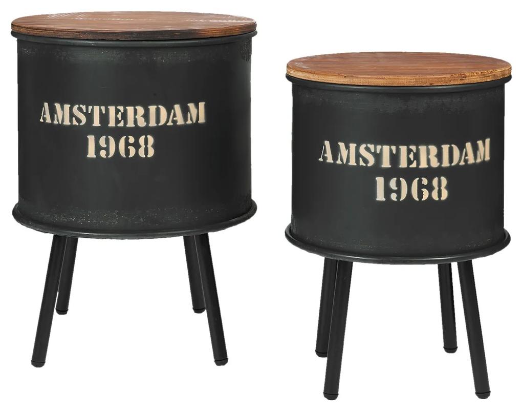 Set odkládacích stolků Amsterdam kulaté černé Clayre & Eef