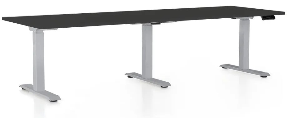 Výškově nastavitelný stůl OfficeTech Long, 240 x 80 cm, šedá podnož, černá