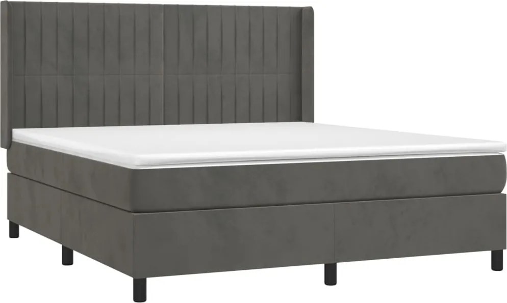 Box spring postel s matrací a LED tmavě šedá 160x200 cm samet 3139692