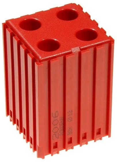 Plastový box na nářadí s válcovou stopkou D12, modul 5x5, 4 dutiny, červená