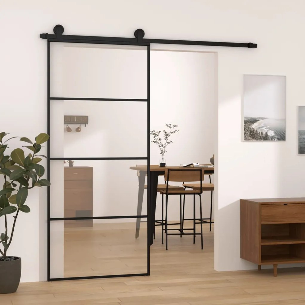 Posuvné dveře s kováním 90x205 cm ESG sklo a hliník 3152148