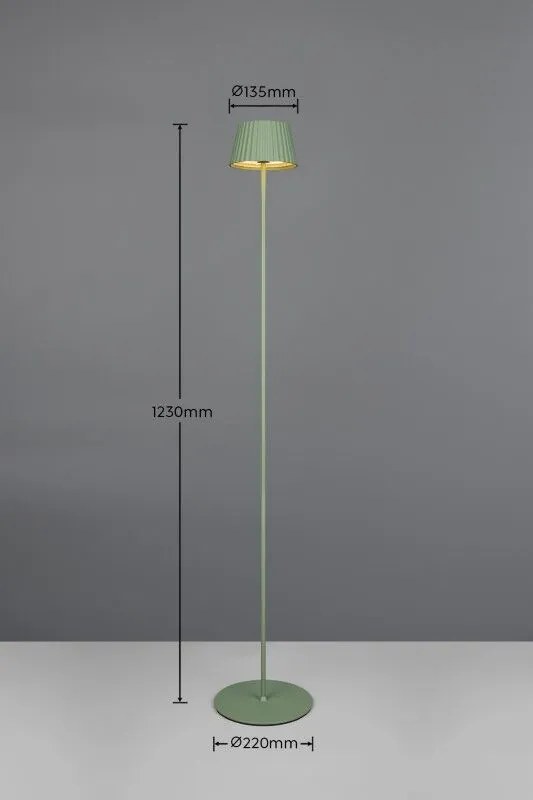 TRIO Reality R47706149 SUAREZ venkovní stojací lampa SMD LED V1230mm 1,5W/200lm 3000K IP44 pistáciová, nabíjecí baterie, USB-C port, ON/OFF
