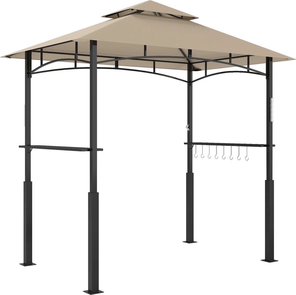 Outsunny grilovací altán s dvojitou střechou, zahradní přístřešek s LED světlem, 240 x 150 x 250 cm, khaki