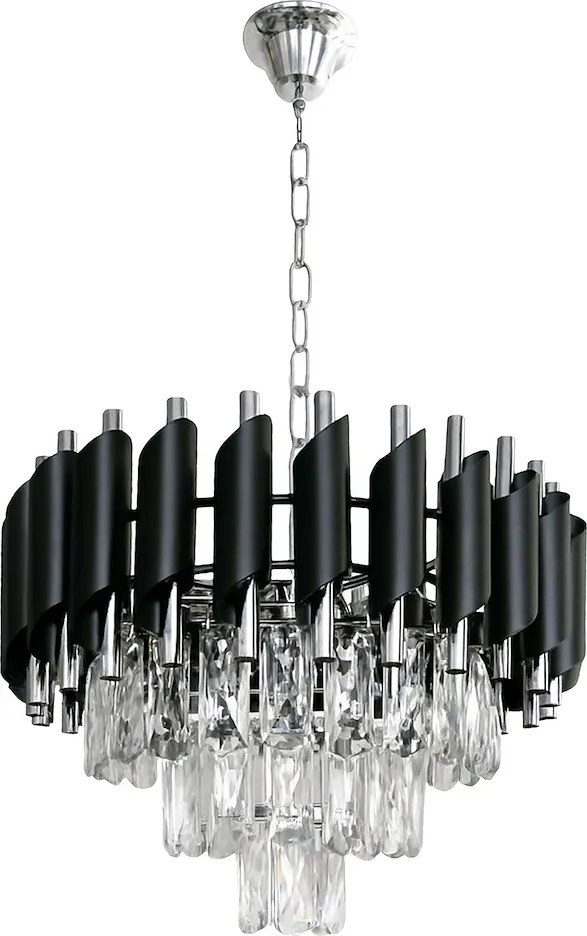 Lustr Cristal, 1x křišťálové/chromové/černé kovové stínítko, (fi 38cm), ch