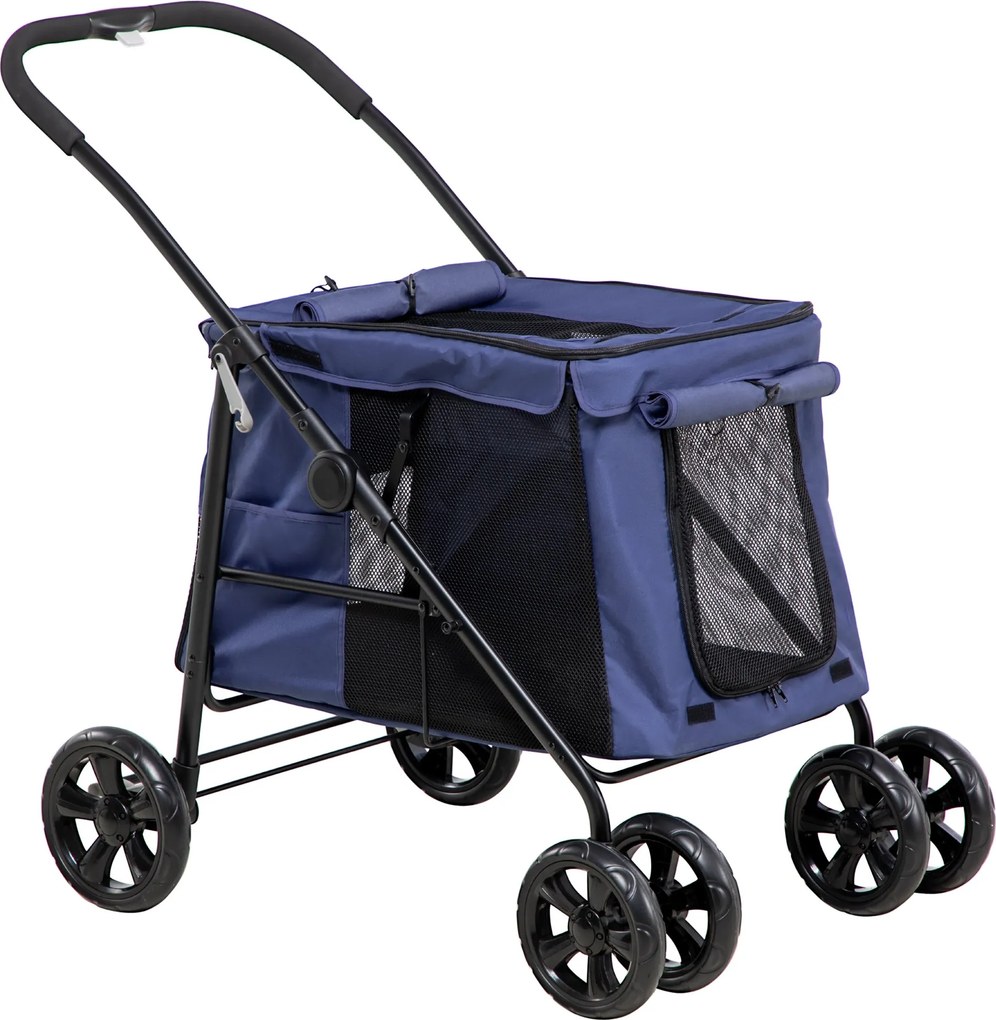 PawHut Kočárek pro Psy, Skládací Psí Buggy, Psí Trolej se Polstrováním, Kočárek pro Kočky do 20 kg, Kočárek pro Malé a Střední Psy s Bočními Kapesmi,