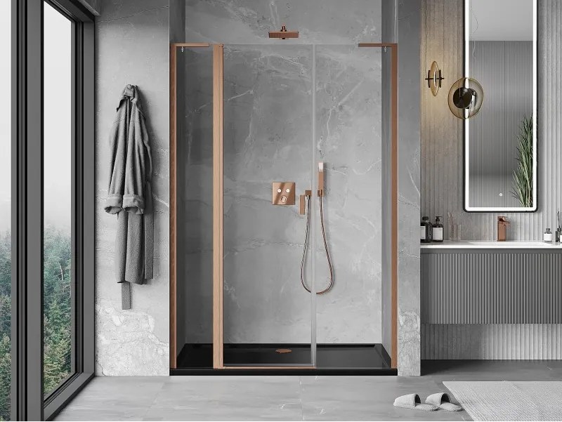 Mexen, Mexen Mist L Otočné sprchové dveře 140 cm, transparentní, broušená měď - 8A4L-140-001-65-00