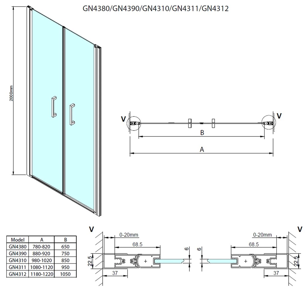 Gelco LORO sprchové dveře dvoukřídlé 1100mm, čiré sklo GN4311