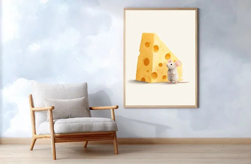 Myší dobrodružství - obraz - Myška u velkého sýra 81 - A4 – 210 × 297 mm - 159 Kč