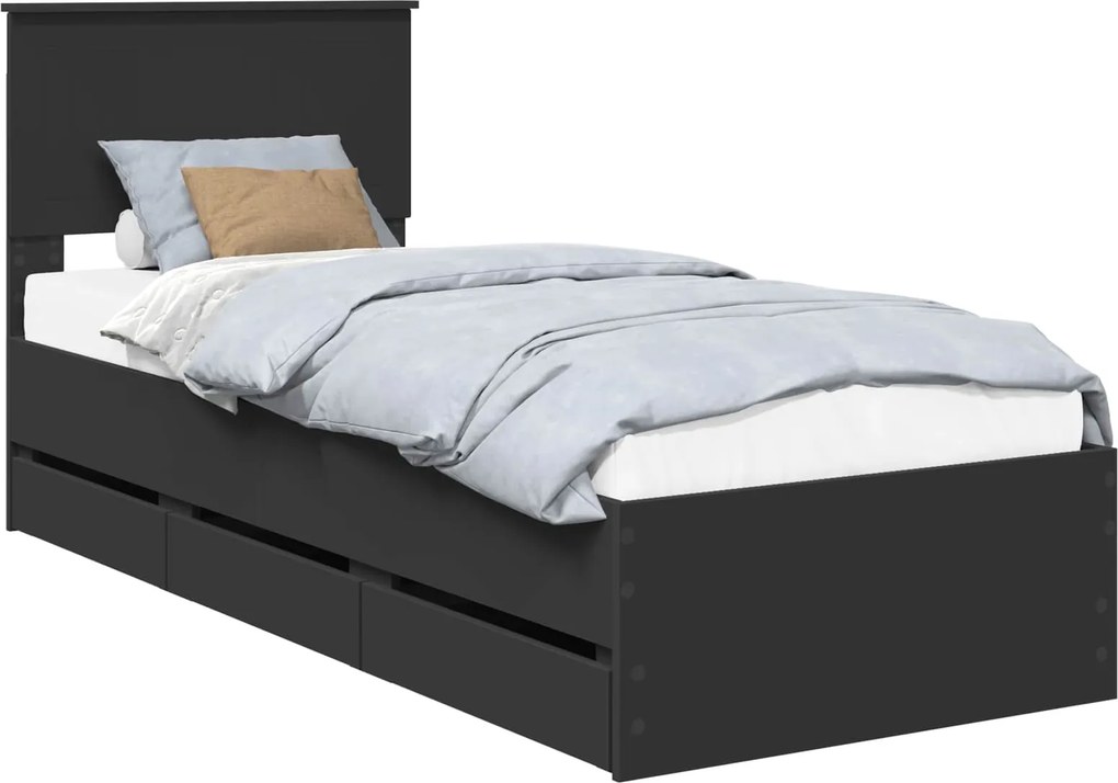 Rám postele se zásuvkou Černá 75 x 190 cm Inženýrské dřevo 3410757