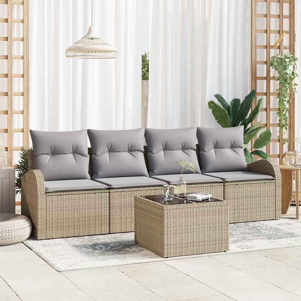 Sada zahradních pohovek 5 pcs 4-Seater Beige a šedá polyratan 3354579
