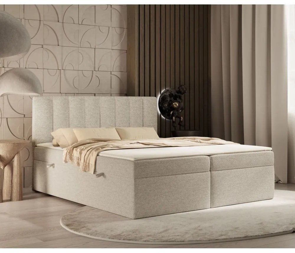 Béžová boxspring postel s úložným prostorem 140x200 cm Novento – Maison de Rêve