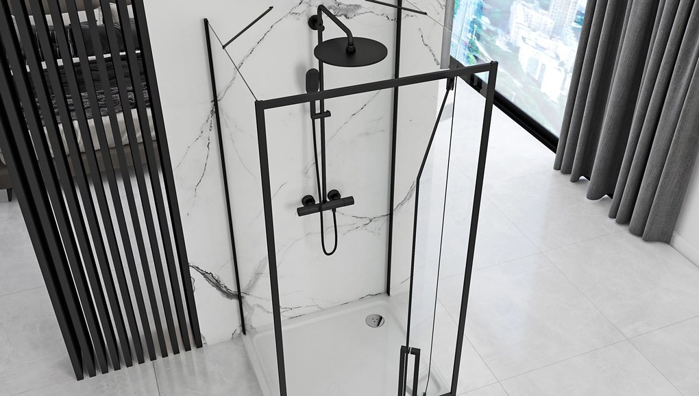 Rea Rapid Swing, 3-stěnový sprchový kout 120 (dveře) x 80 (stěna) x 195 cm, 6mm čiré sklo, černý profil, KPL-009961