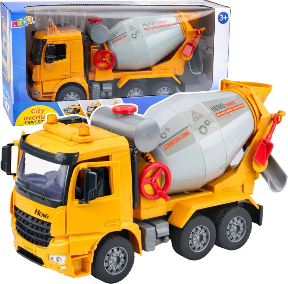 LEAN Toys Stavební nákladní automobil, míchačka betonu, otočný buben, světla, zvuky