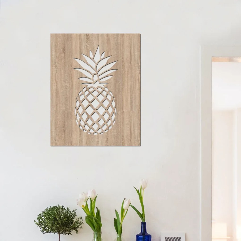 dřevo života Dřevěná dekorace na zeď ANANAS Rozměry (cm): 20x25, Barevný vzor: Bílá