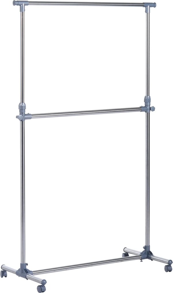HOMCOM Nastavitelný stojan na kabáty, výška a šířka, 4 otočná kolečka, nerezová ocel a ABS, 165x48x180cm | Aosom