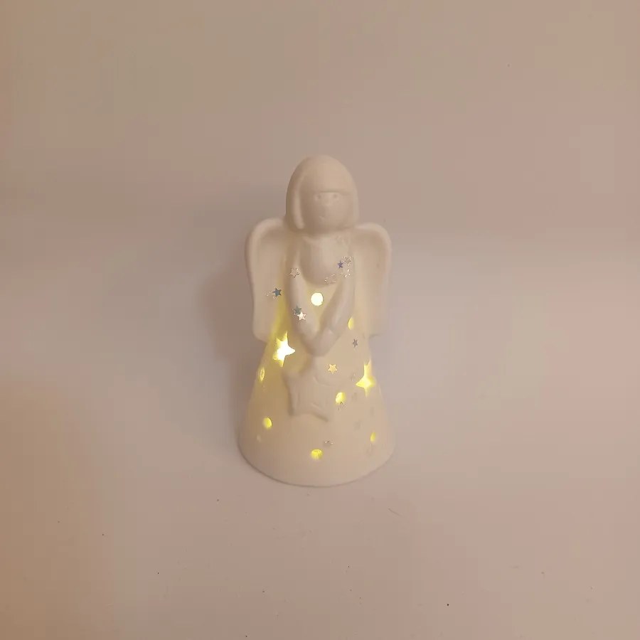 LED svítící anděl keramický 5,5 × 5,5 × 10 cm, teple bílá, 2× LR44