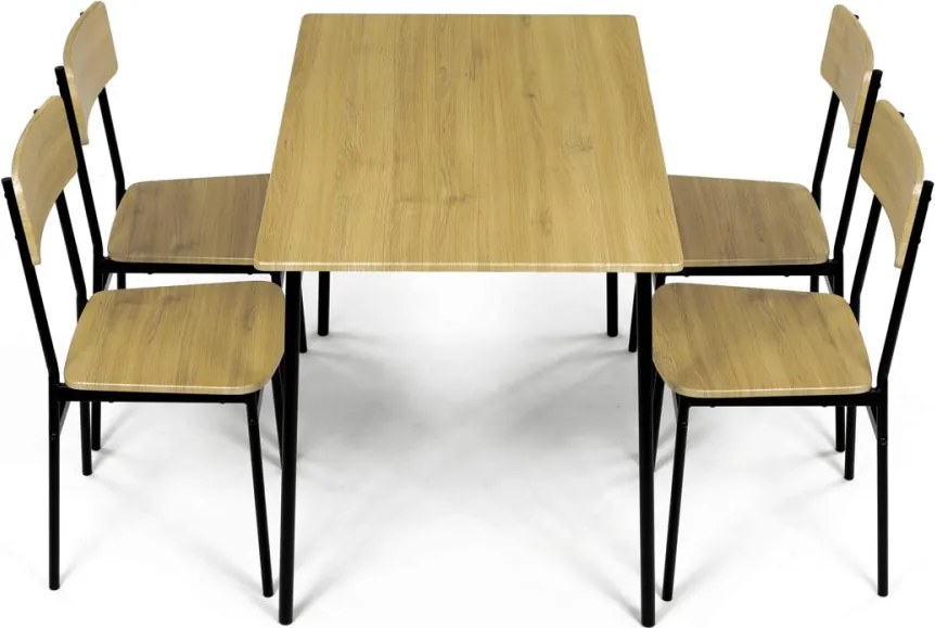 Set jídelní (1+4), MDF dekor divoký dub, černý kov (110 x 70) cm bílá