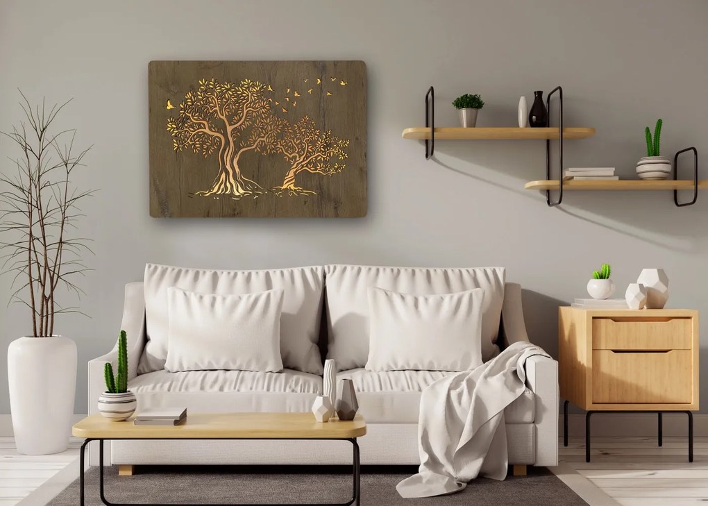 Li-Go "Dvě olivy" světelný obraz 230V 90x62cm provedení povrchu: dub světlý
