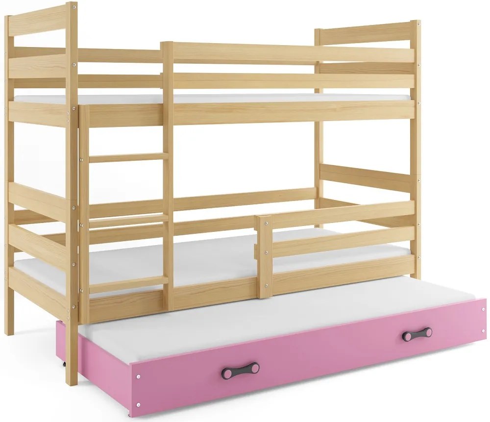 BMS Group Dětská patrová postel s přistýlkou ERYK borovice Velikost postele: 200x90 cm, Barva šuplíku: Grafit