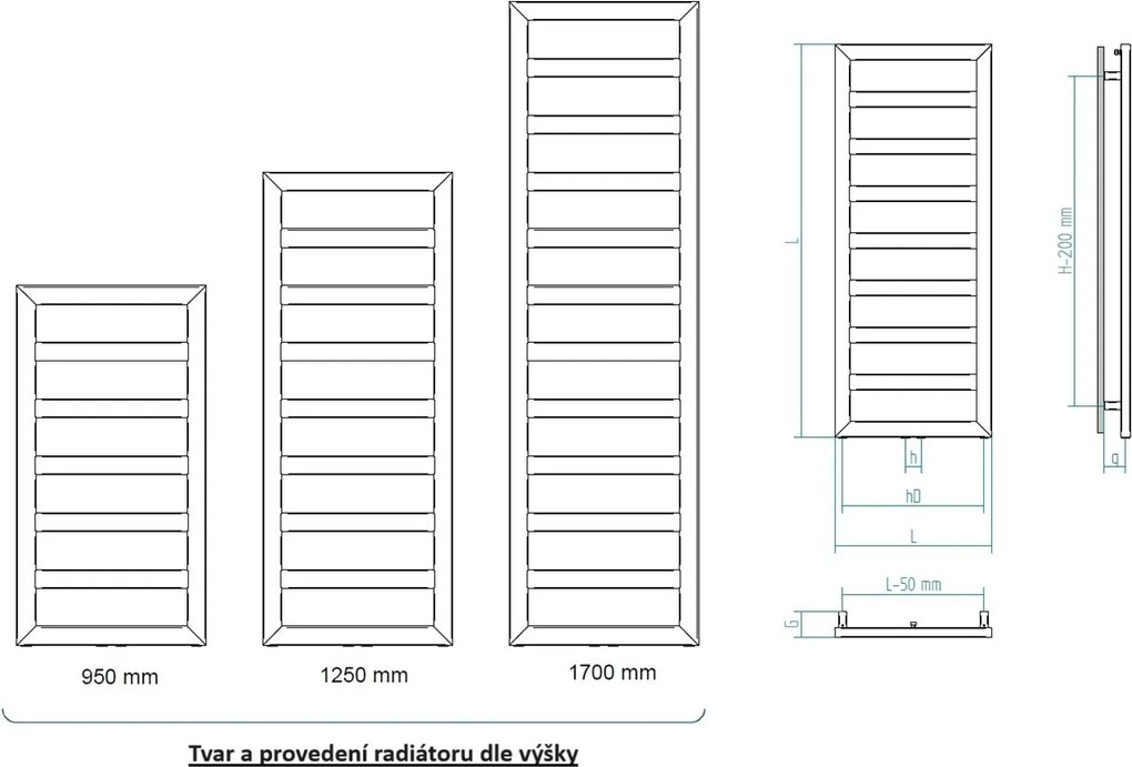 Hopa Glasgow koupelnový radiátor 600 1700 mm středové připojení černá RADGLA601731SP