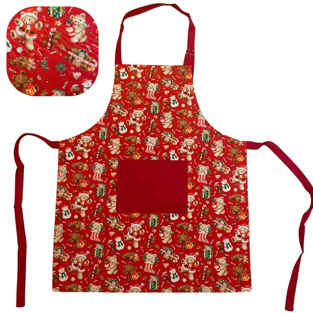 Kuchyňská zástěra bavlněná Vánoční Christmas červená TiaHome