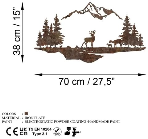 Nástěnná dekorace 2ks 70x38 cm jelen kov/hnědá